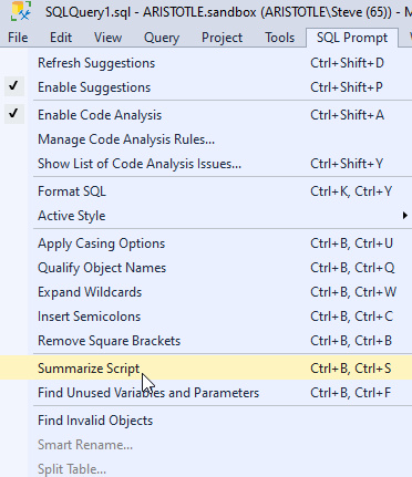 Summarizing a Script with SQL Prompt | Voice of the DBA