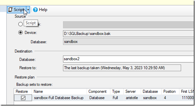 Restore One Backup From Many in a Device–#SQLNewBlogger | Voice of the DBA
