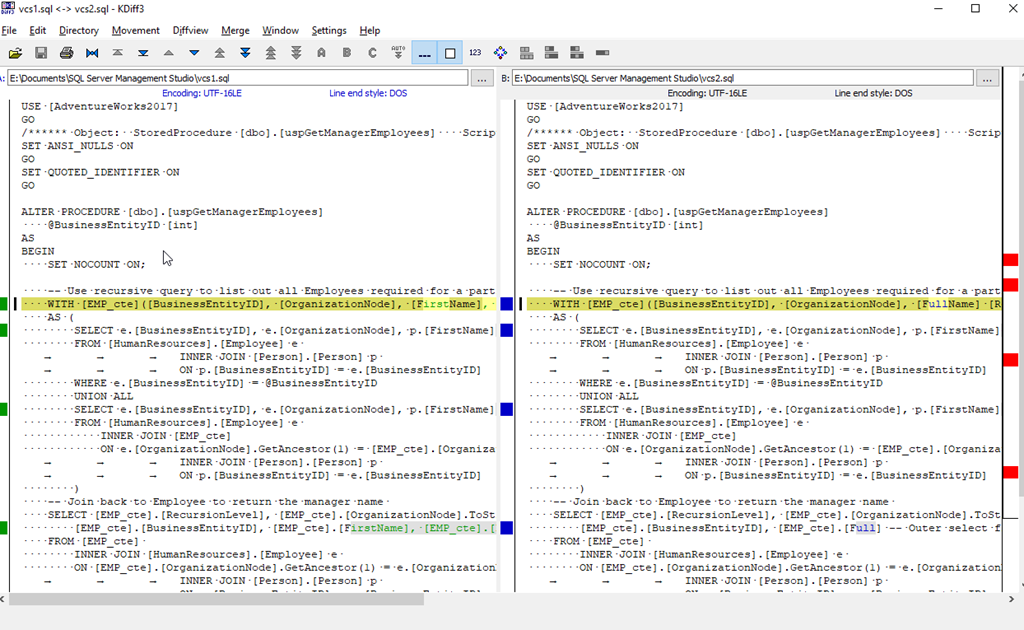 Comparing Two Scripts with kdiff3 | Voice of the DBA